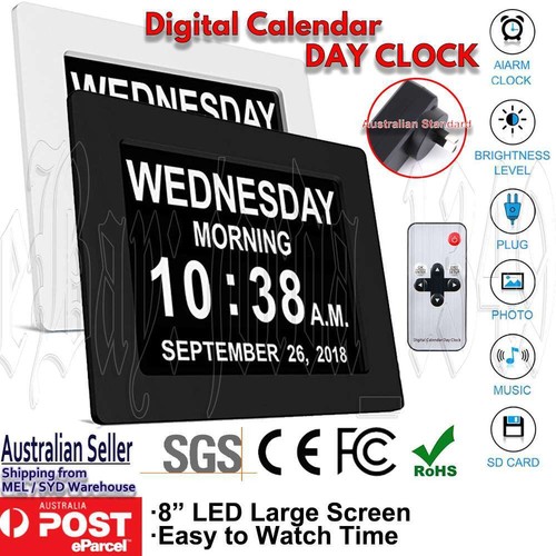 8'' LED Large Digital Day Clock Calendar Dementia Date Week Month Year ...