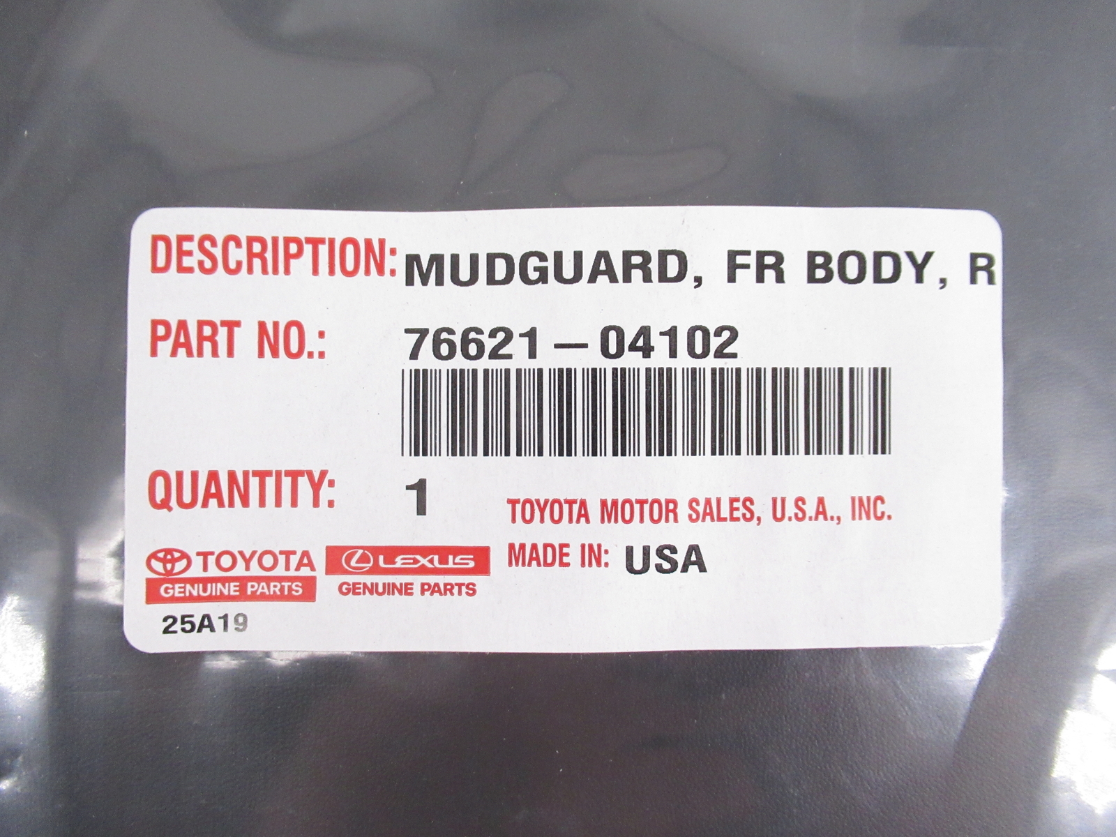 Genuine Toyota 76621-04102 Passenger Front Splash Guard Mud Flap 2005 ...