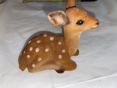 Vintage Flocked Deer Fawn Laying Brown japan? Hong Kong? | eBay