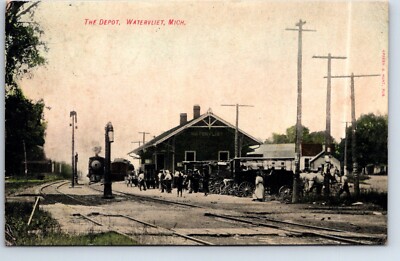 Postcard Michigan Waterville The Depot Train in Station Horse Drawn | eBay