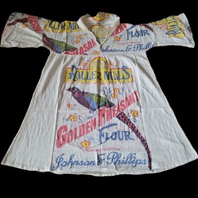 Flour Sack Dress Pheasant Vintage Look Feed Sack Garden Hippie Boho One ...