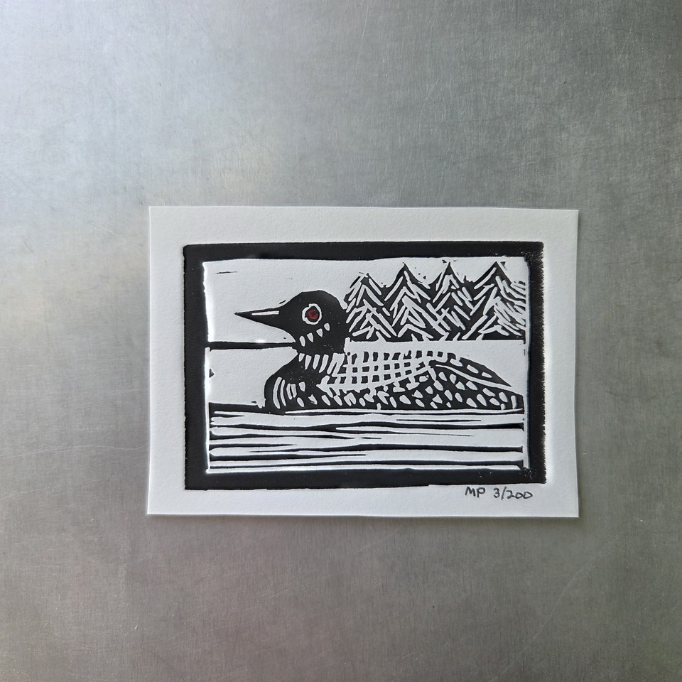 Original Linocut ACEO Loon Printmaking Northern Bird | eBay