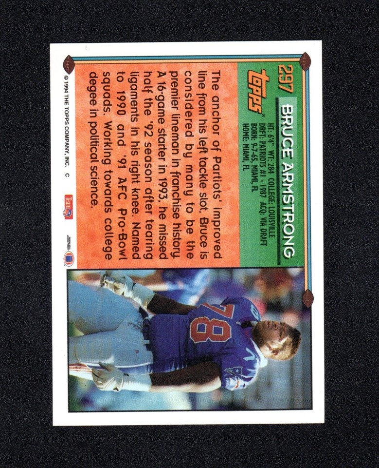 Bruce Armstrong #297 Patriots 1994 Topps Error Missing Foil Name NR-MT ...