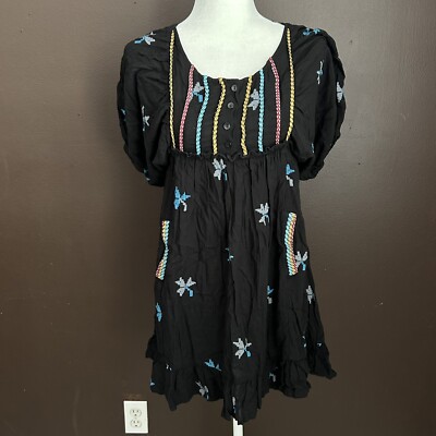 TRF Collection Womens size Small Short Sleeve Boho Festival Dress Black ...