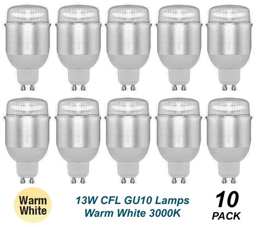 10 x 13W GU10 Compact Fluorescent Lamps / Globes / Bulbs 3000K Warm ...