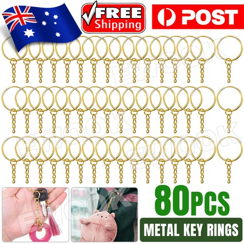 80X Gold Split Metal Key Rings Keyring Blanks With Link Chains Bulk DIY ...