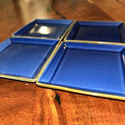 POTTERY BARN Blue 4 1/2 ASIAN SQUARE Small Plates- Set of 4. Saucer ...