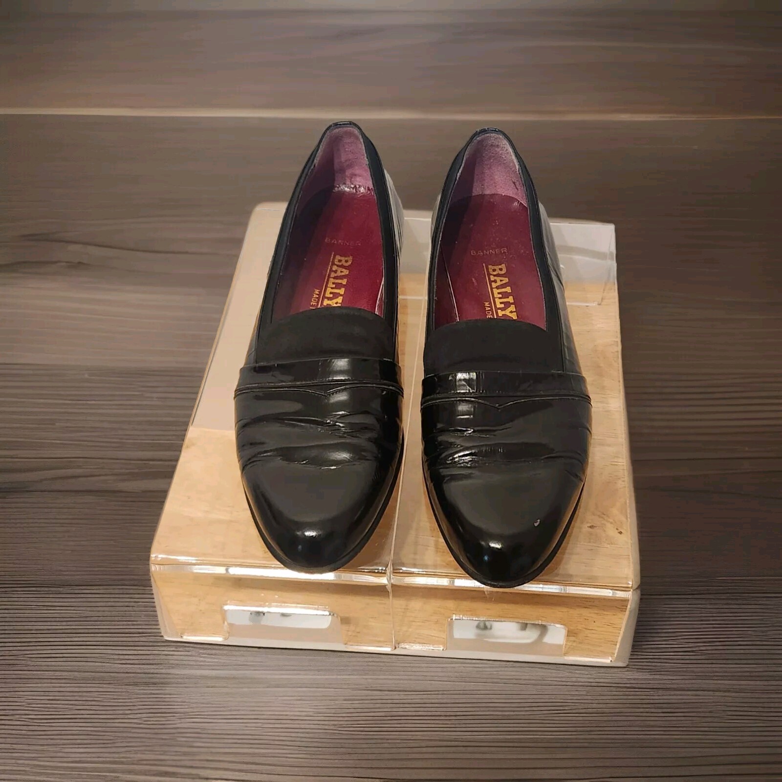 Bally Banner Black Patent Leather Satin Loafers Italy… - Gem