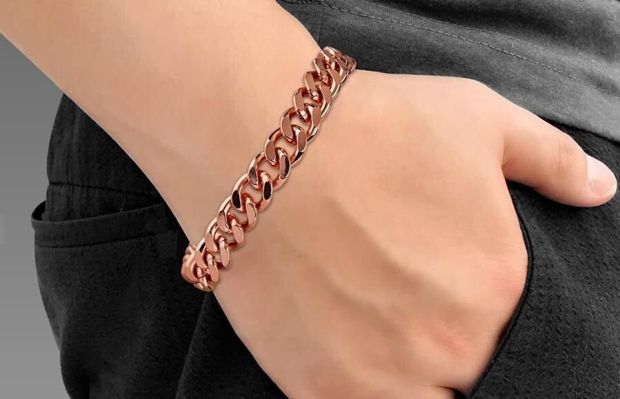 Pure Solid Copper Cuban Chain Curb Link Rider Bracelet Arthritis ...