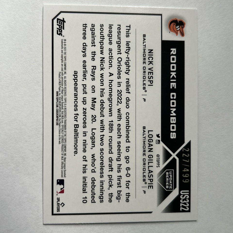 2023 Topps Update Nick Vespi/Logan Gillaspie Rookie Combos Green Foil ...