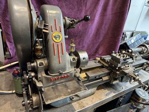 Myford ML7 lathe with cabinet drip tray raising blocks imperial 240v ...