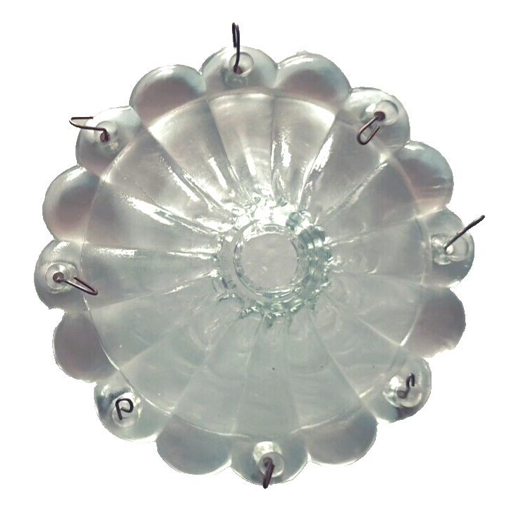 VINTAGE CLEAR GLASS 4 3/8" BURST CHANDELIER BOBECHE BOWL w/ 8 PIN HOLES ...
