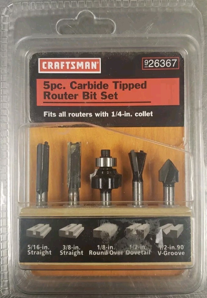Craftsman 5 pc. Carbide Tipped Router Bit Set 1/4 Shank Model# 26367 ...