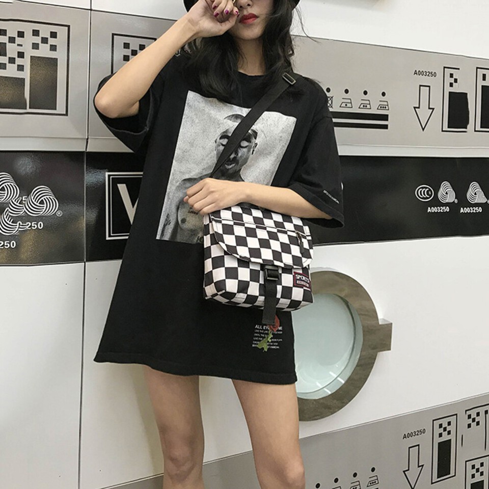 Women Canvas Plaid Shoulder Bag Harajuku Style Cross-section Square Bag ...