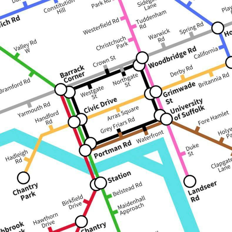 Ipswich Suffolk Underground Style Transport Art Map Print A3 A4 | eBay UK