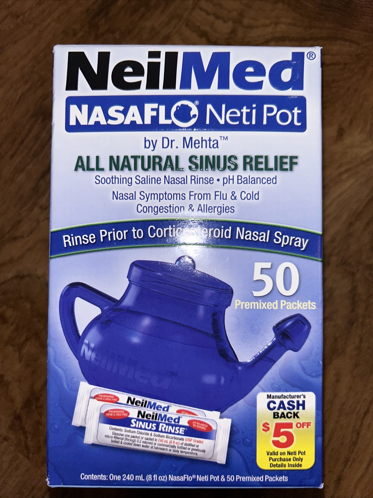 Neil Med Nasal Flo Neti Pot 50 Premixed Packets All Natural Sinus EXP ...