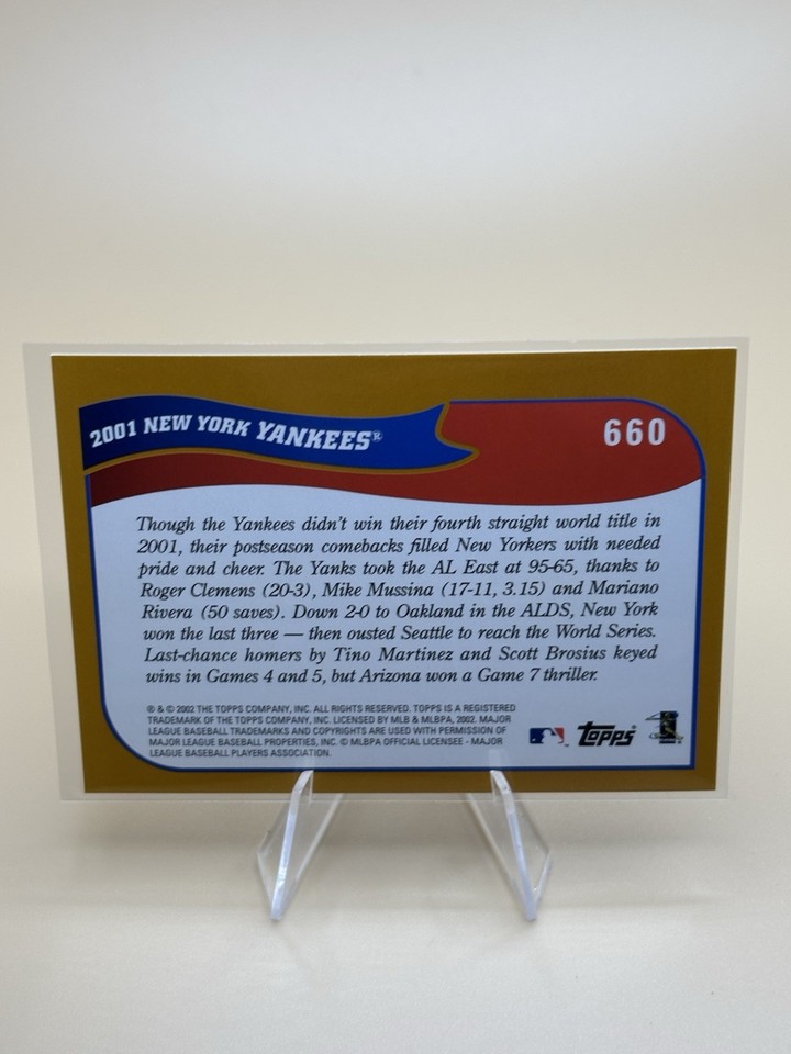 2002 Topps #660 New York Yankees New York Yankees Team Card w/ Jeter ...