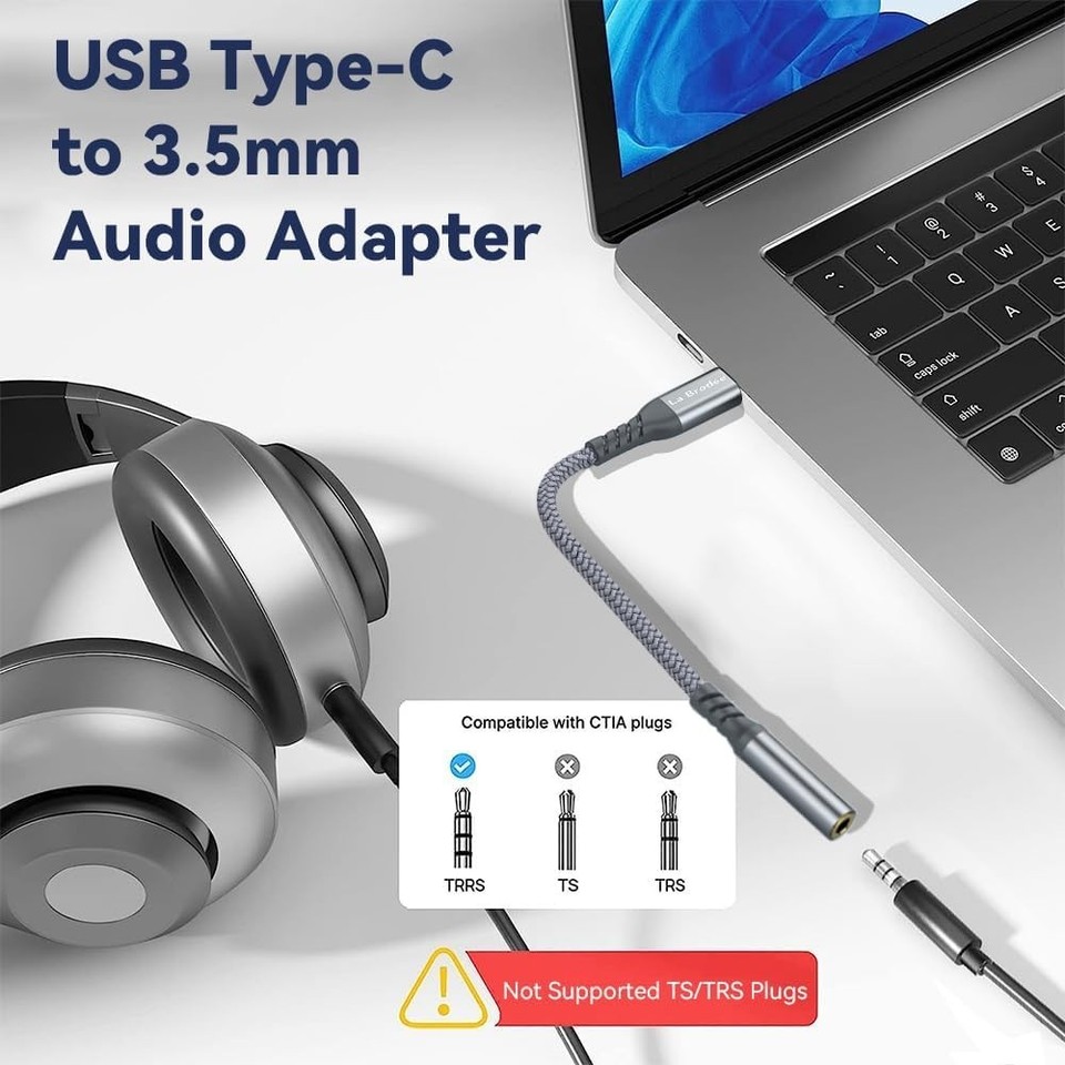 USB-C to 3.5mm Audio Adapter, With Integrated Hi-Fi DAC Chip Nylon ...