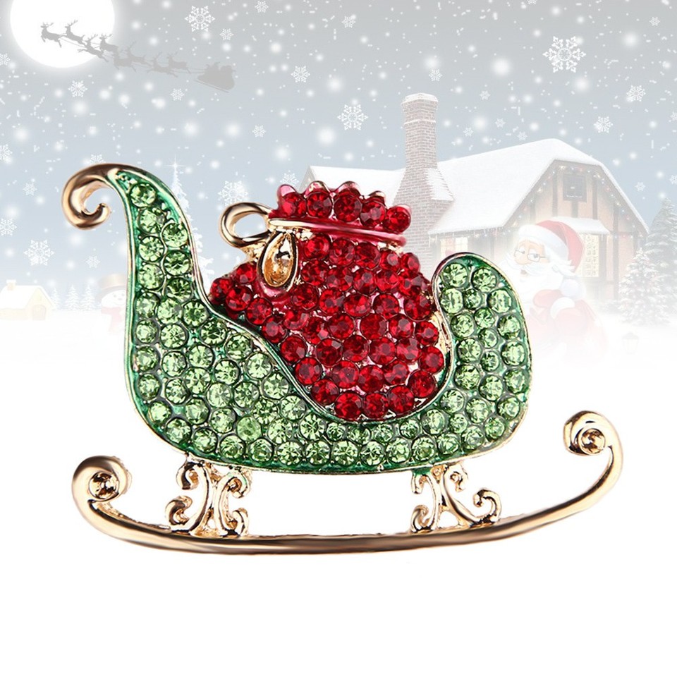 Christmas Brooch Rhinestone Crystal Sleigh Brooch Pin Breastpin Party ...