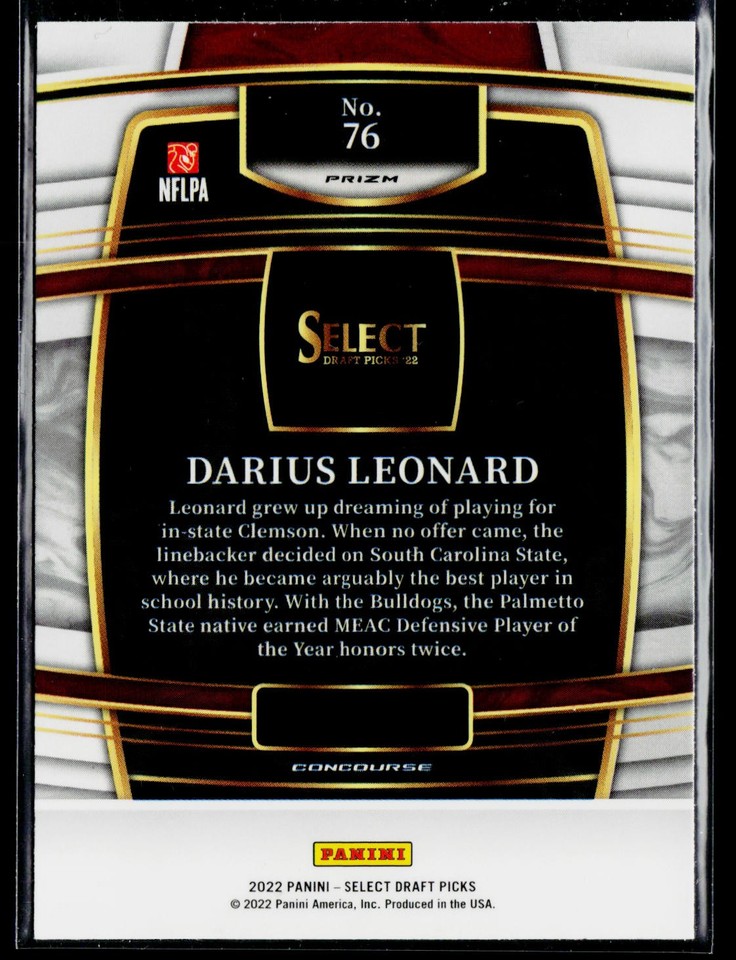 2022 Panini Select Draft Picks #76 Darius Leonard Yellow lazer | eBay