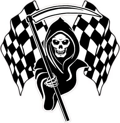 LARGE Racing Grim Reaper Skull Chequered Flags Car Van Truck Sticker ...
