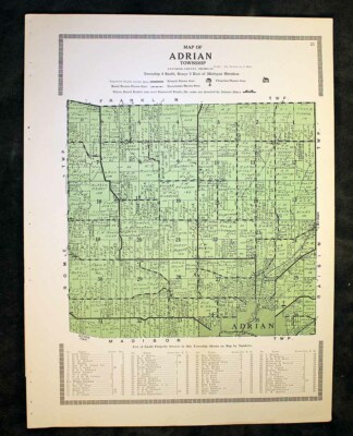 IL, IN, MI, OH, WI - Lenawee County Plat Map 1921 Michigan