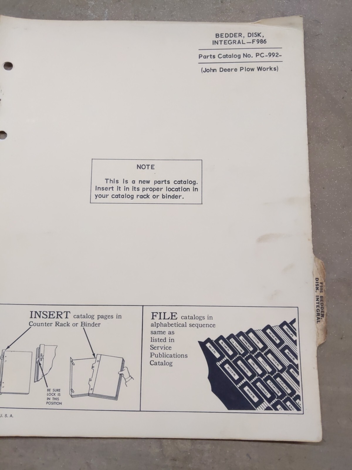 John Deere F986 Integral Disk Bedder Parts Catalog, PC-992 | eBay