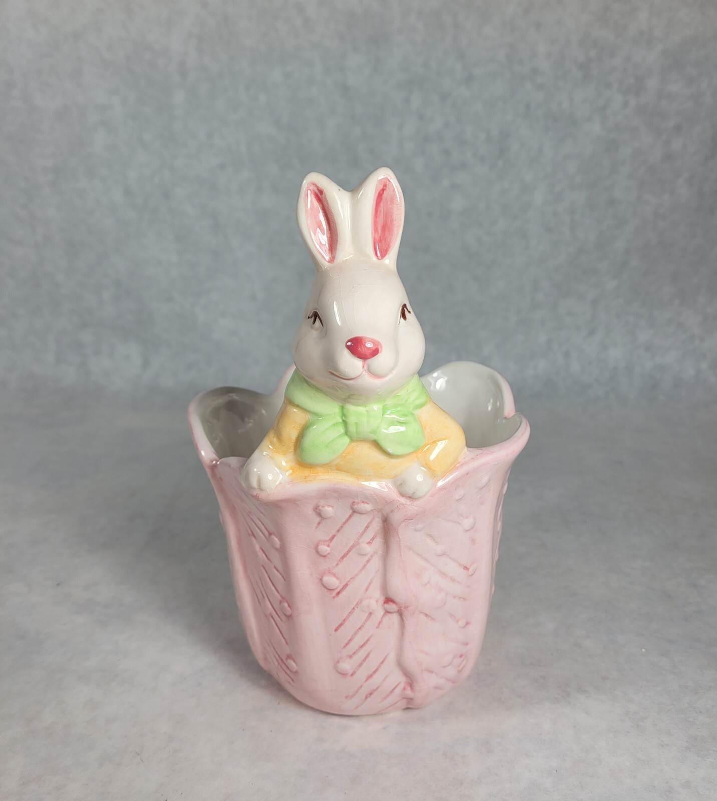 Vintage Bloom Rite Pink Bunny Rabbit Ceramic Planter 8.5" Basket Easter ...