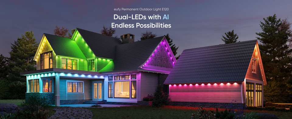 eufy Permanent Outdoor Light 100ft 60Dual-LED RGB App Control AI Light ...