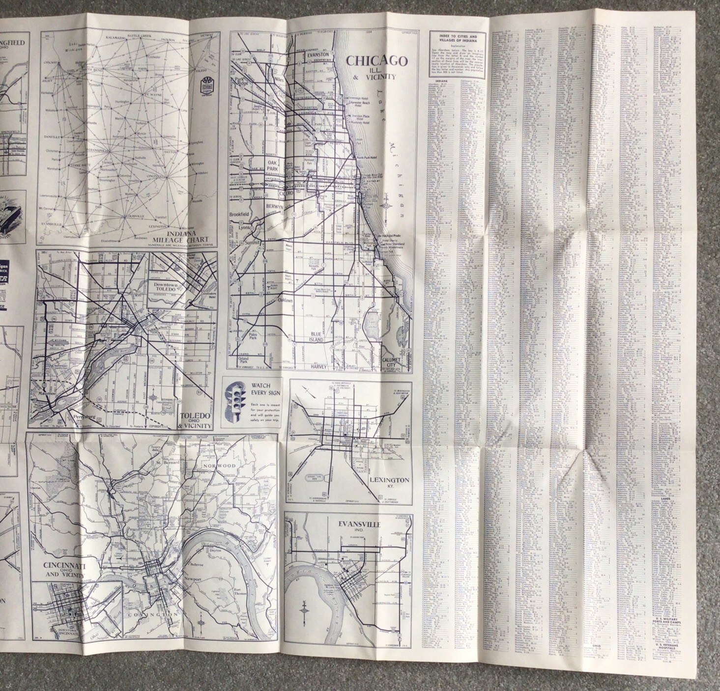 1956 AAA Travel Highway Road Map Of Indiana | eBay