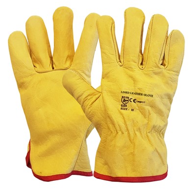 Premium Leather Yellow Driver Gloves Fleece Lined Lorry Driving Work ...