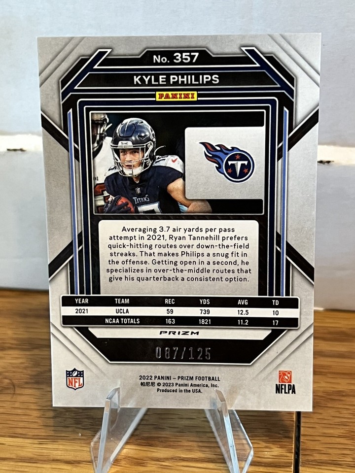 2022 Panini Prizm Kyle Phillips Purple Prizm RC /125 Tennessee Titans ...