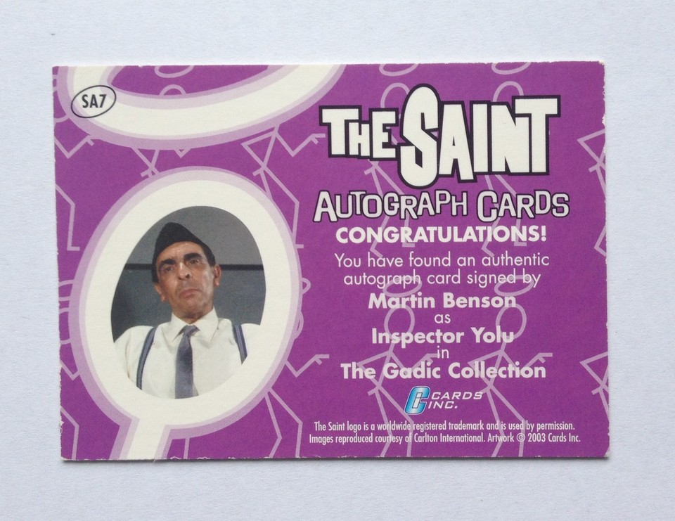 Signed Martin Benson as Inspector Yolu - The Saint Autograph Card SA7 ...