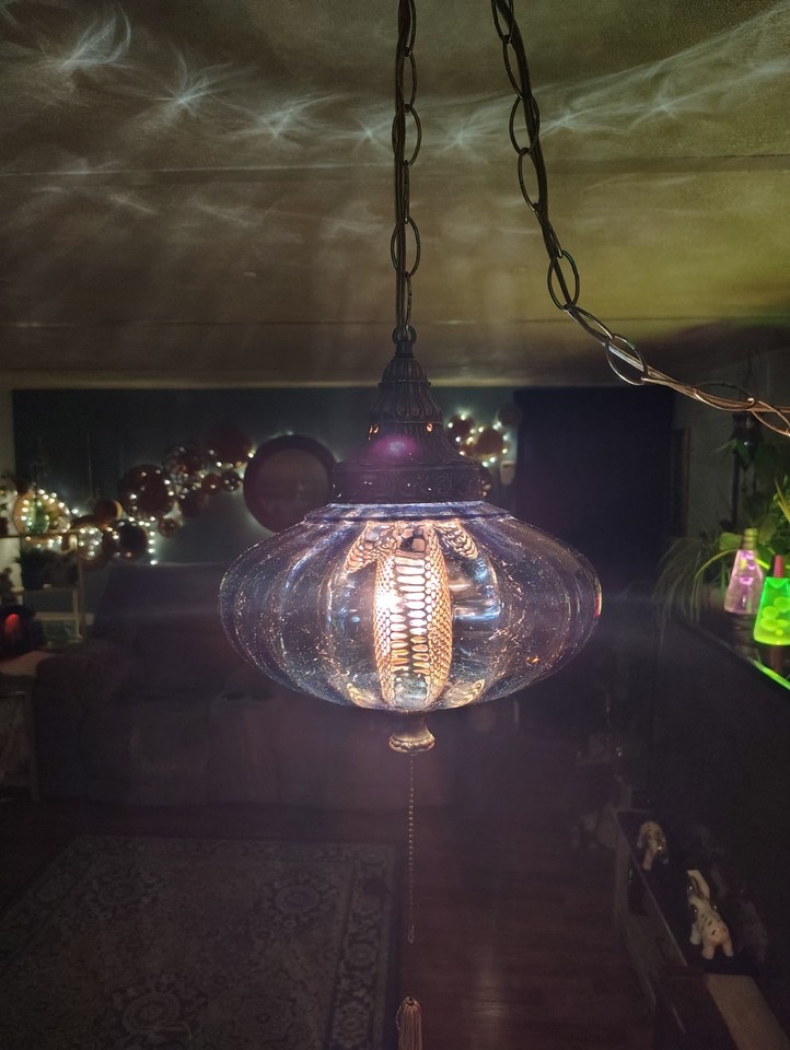 MCM Ribbed Blue UFO Shaped Globe Swag Light W/ Pull chain & 14' Cord | eBay