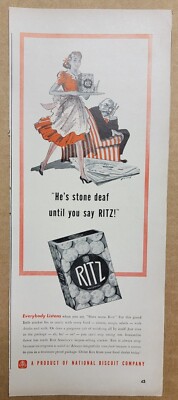 Vintage 1939 Print Ad Advertisement Ritz Crackers He's Stone Deaf Until ...