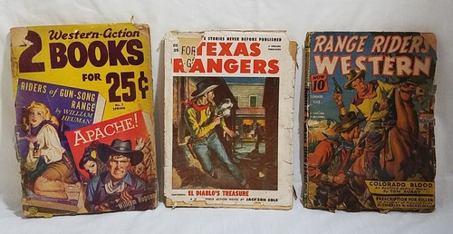 3 Pulp Western Magazines 1940s Range Riders Texas Rangers Apache Hopson ...