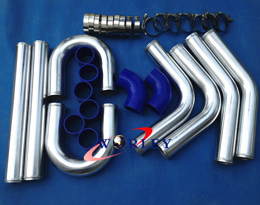 2.5" 64mm Aluminum Intercooler Turbo Piping pipe Kit + Blue hose kits ...