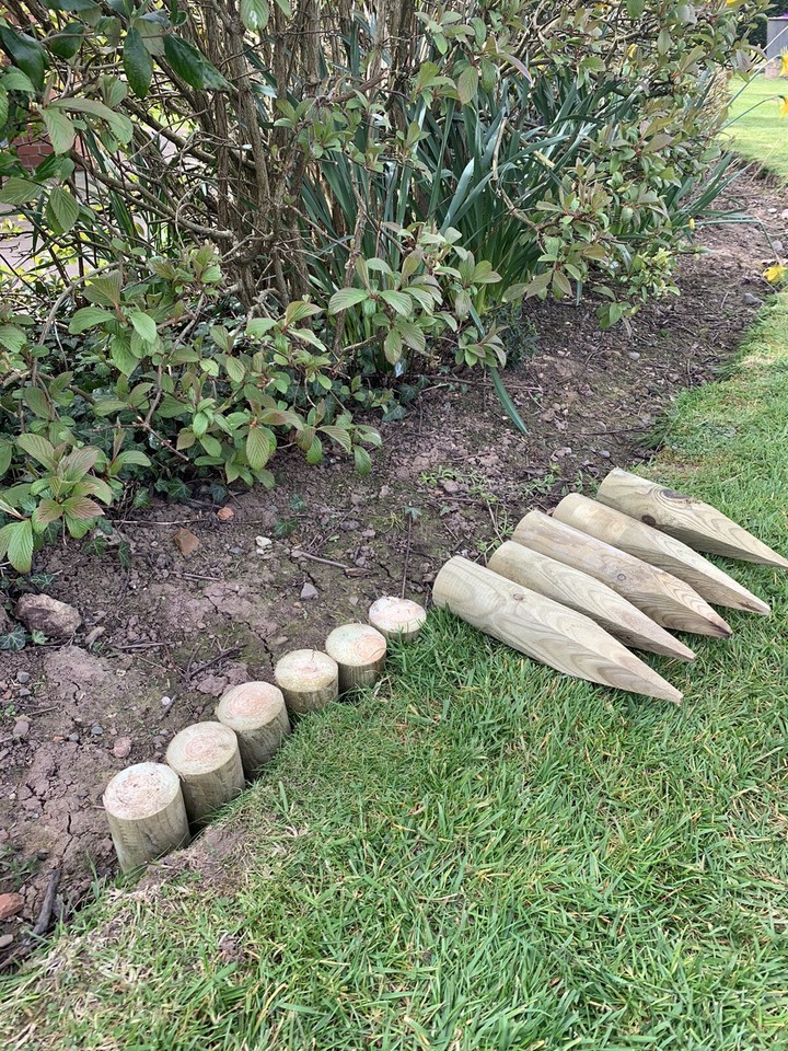 Short 10"pointed round stakes 60mm diameter - 48 stakes will cover 3 ...