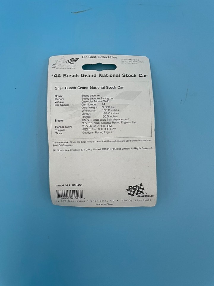 NEW EPI Sports Collectibles Shell Motorsports #44 Busch Grand National ...