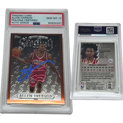1996 Allen Iverson Topps Finest Sterling Rookie Card #240 Auto PSA ...