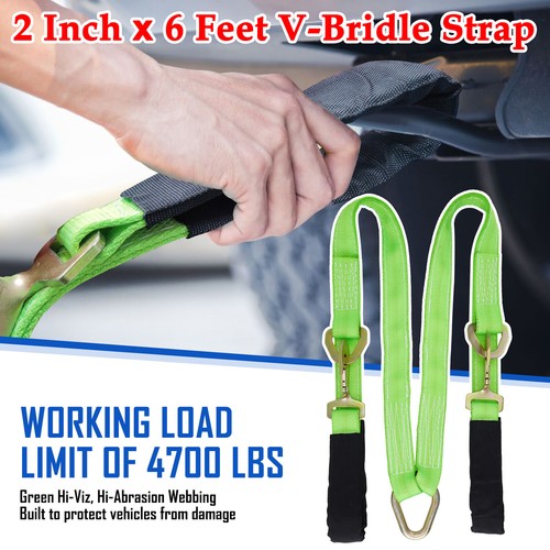 V-Bridle Strap 2" x 6' w/ Snap Hook, w/ Cordura Sleeve Axle Straps Tow ...