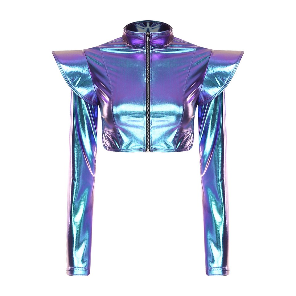 Womens Shiny PVC Leather Tank Top Zipper Long Sleeve Vest Moto Biker ...