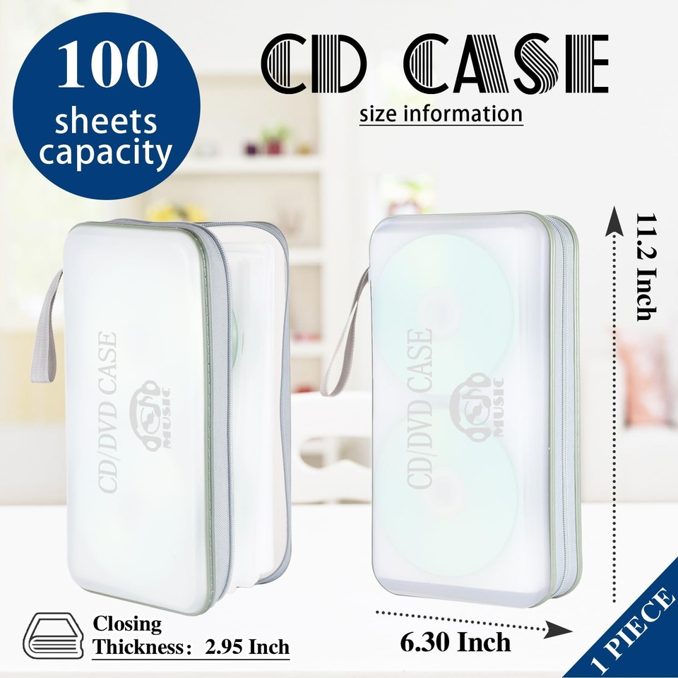 Music CD Holder, 100 Capacity CD Cases Wallet Storage Hard Plastic DVD ...