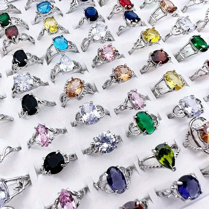 25/50Pcs Wholesale Colorful Crystal Mixed Ring Bulk Finger Band Ring ...