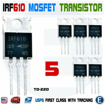 5pcs IRF610 N-Channel Power MOSFET Transistor, 3.3A 200V IR N-Channel ...