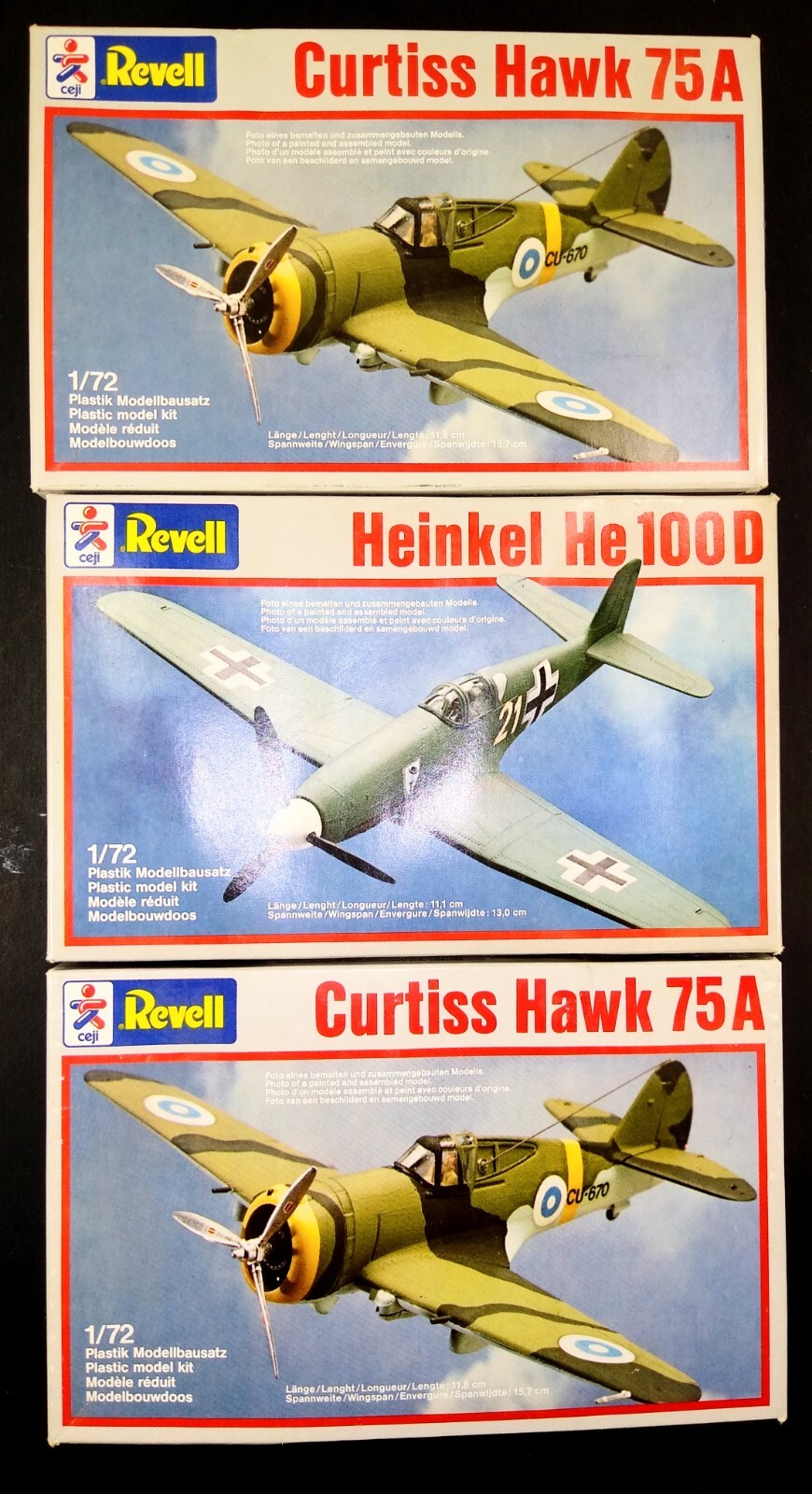 (3) OLDER REVELL AIRCRAFT 1/72 SCALE PLANE MODEL KITS Heinkel HE100 ...