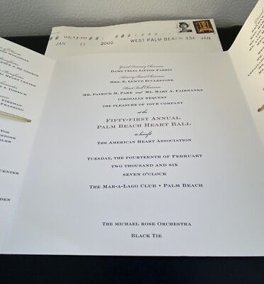 Invitation-Palm Beach Heart Ball Mar-a-Lago Club 2006, Florida Tiffany ...