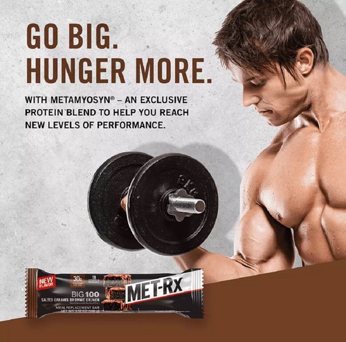 3 Boxes of MET-Rx Big 100 High Protein Meal Bars Salted Caramel Brownie ...