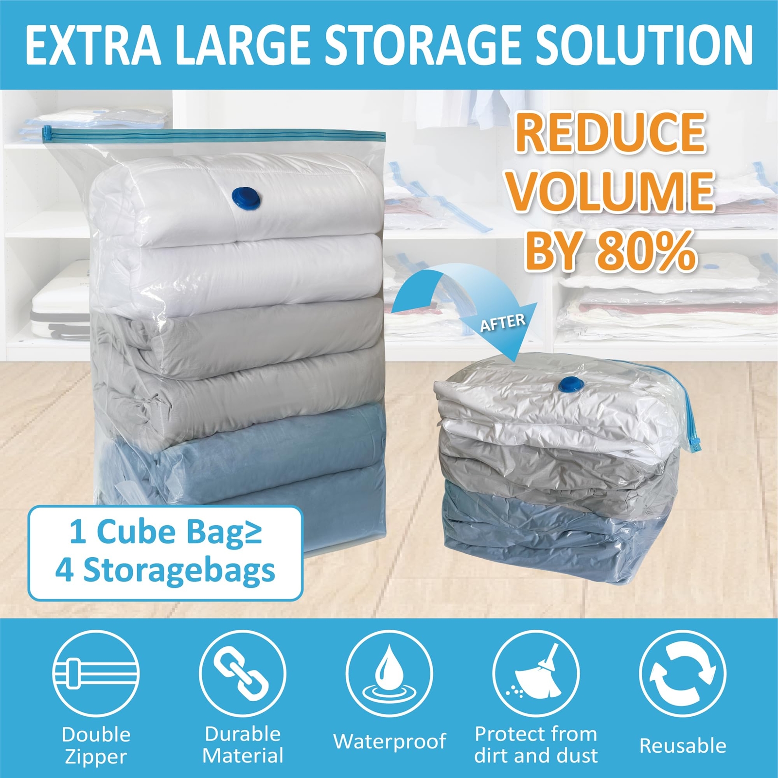 3 Pack Cube Vacuum Storage Bags Jumbo Vacuum Cubes For Storage Vacuum ...
