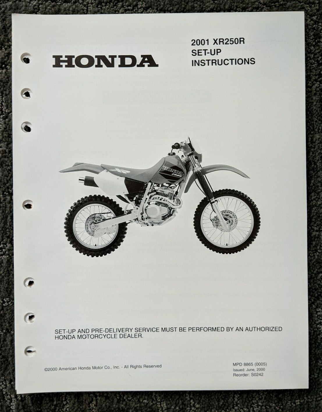 2001 HONDA XR250R SET UP INSTRUCTION MANUAL / OEM | eBay